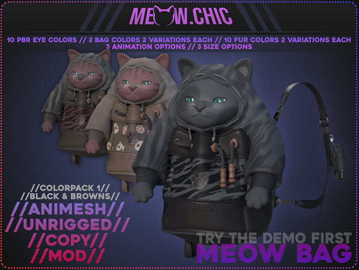 Second Life Marketplace - //Meow.CHIC// Meow Bag - Animesh COLORPACK 1
