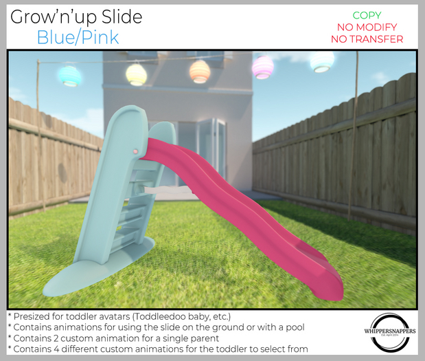 Second Life Marketplace - ! Whippersnappers ! - Grow'n'Up Slide (Blue/Pink)