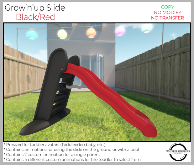 Second Life Marketplace - ! Whippersnappers ! - Grow'n'Up Slide (Black/Red)