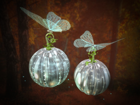 Second Life Marketplace - Fantasy Fall ~ Flutterby Pumpkin Lanterns ~ Aqua