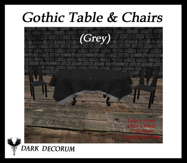 Second Life Marketplace - Gothic Table and Chairs ( Black and Grey )