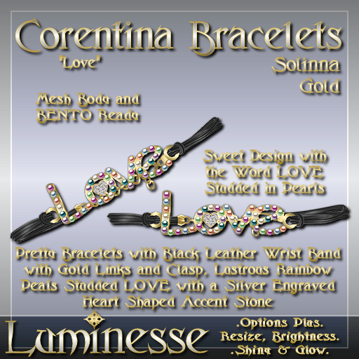 Second Life Marketplace - CORENTINA "Love" Solinna Bracelets OP ...