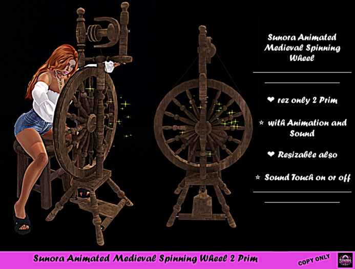 Second Life Marketplace - Sunora Animated Medieval Spinning Wheel