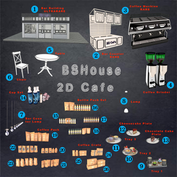Second Life Marketplace - BSHouse 2D Cafe- FullSet (26 Pcs)