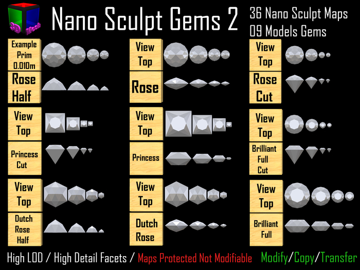 Second Life Marketplace - *3DM* Nano Sculpt Gems 2 - 36 Sculpt Maps