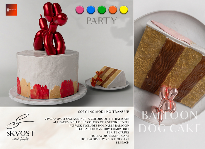 Second Life Marketplace - SKVOST - Balloon Dog Cake - Party (MyStory)