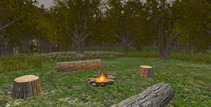 Second Life Marketplace - Forest Clearing - Skybox - Fire and Log Seats