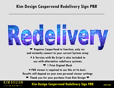 Second Life Marketplace - Kim Design Caspervend Redelivery Sign PBR