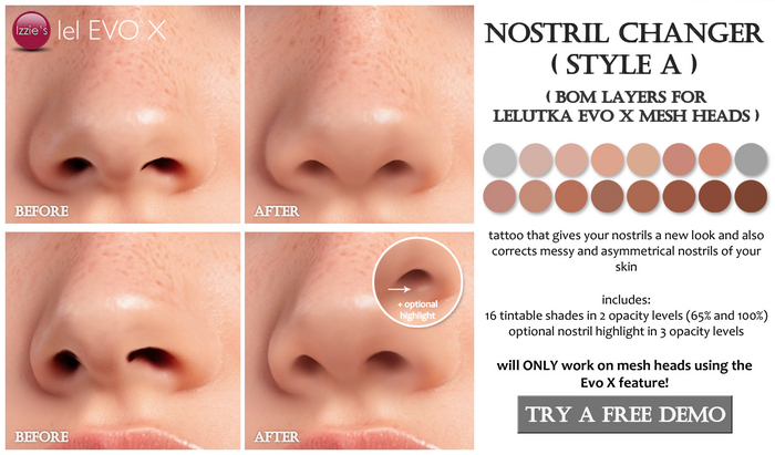 Second Life Marketplace - Izzie's - Nostril Changer A (Evo X BOM)