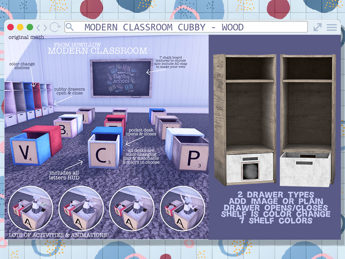 Second Life Marketplace - :BoWillow: Modern Classroom - Cubby - Wood