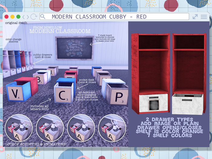 Second Life Marketplace - :BoWillow: Modern Classroom - Cubby - Red