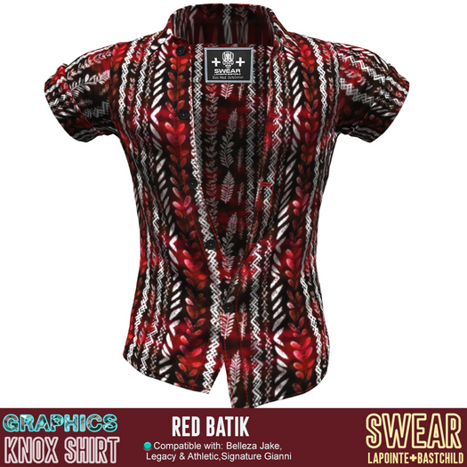 Second Life Marketplace - Shirt - Knox GRAPHICS - RED BATIK
