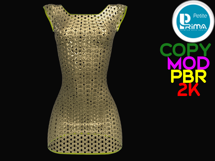 Second Life Marketplace - LBD-Cap-Sleeves-Plain- chainmail-gold-MOD
