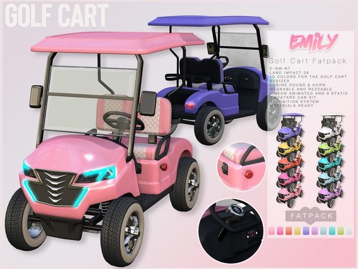 Second Life Marketplace - Emily - Golf Cart - Fatpack 10 - Bright Colors