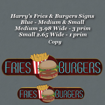 Second Life Marketplace - Harry's Fries & Burgers Signs Blue