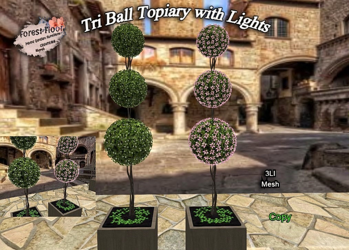 Second Life Marketplace - Forest Floor Tri Ball Topiary with Lights