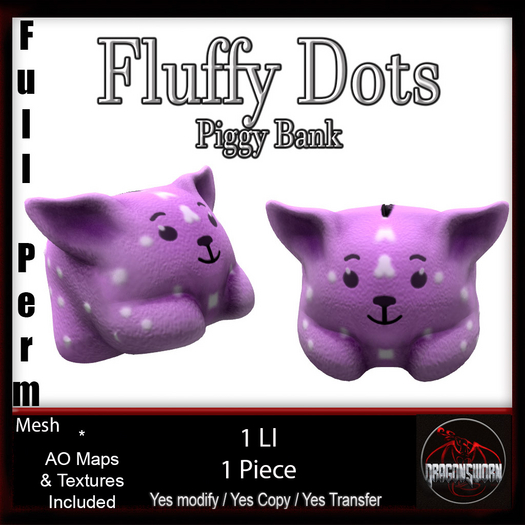 Second Life Marketplace - Full Perm Fluffy Dots Piggy Bank