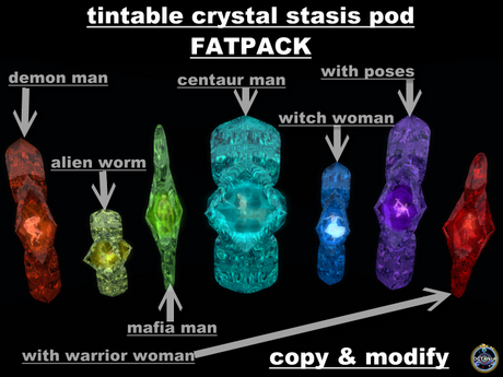 Second Life Marketplace - !O! - tintable crystal stasis pod FATPACK (c/m)