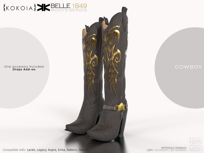 Second Life Marketplace - Belle 1849 :: Woman Boots :: Cowboy :: {kokoia}