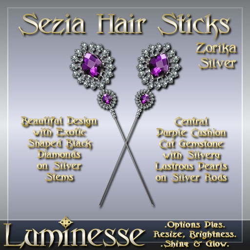Second Life Marketplace - SEZIA Zorika Hair Sticks OP - Purple Silver ...