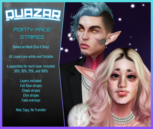 Second Life Marketplace - QUAZAR - Pointy Face Stripes