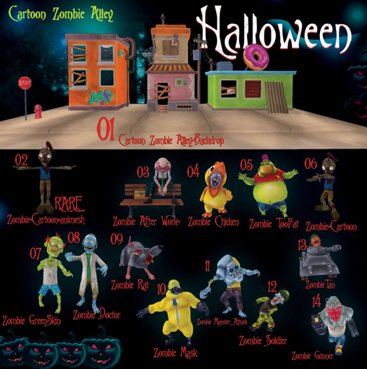 Second Life Marketplace - 01-Himiko 3D Cartoon Zombie Alley-Backdrop ...
