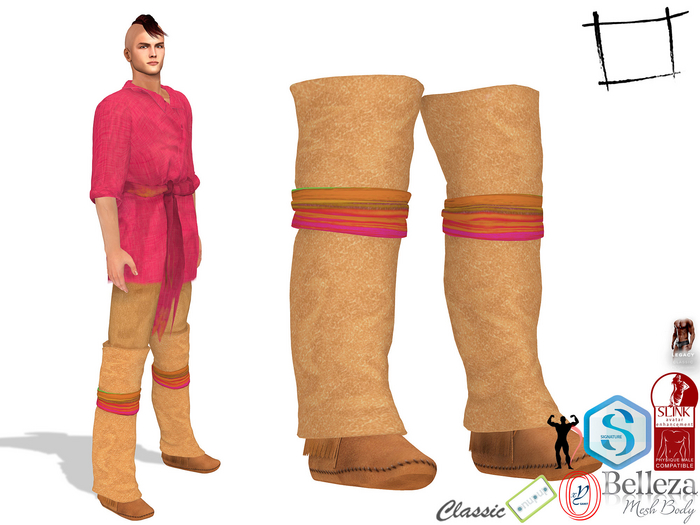 Second Life Marketplace - Tribal Leather Leg Wraps and Shoes Slink Male ...