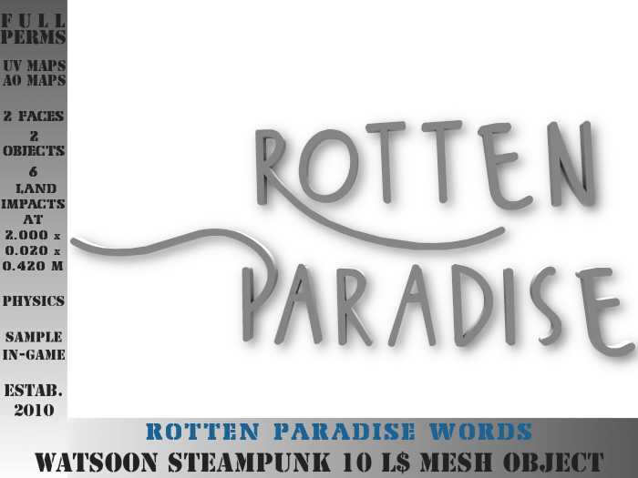 Second Life Marketplace - Rotten Paradise - 6 LI - 2 FULL PERM Meshes