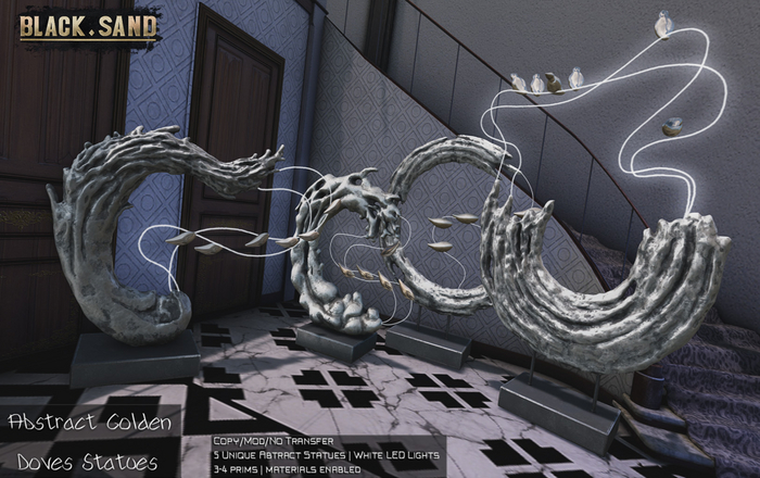 Second Life Marketplace - Black . Sand Abstract Golden Doves Statues