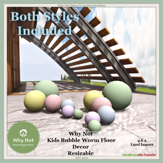 Second Life Marketplace - Why Not - Kids Bubble Worm Floor Decor-Boxed
