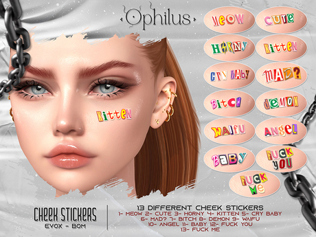 Second Life Marketplace - - Ophilus - Cheek Stickers (EvoX - Bom)
