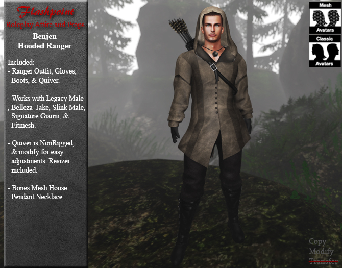 Second Life Marketplace - Benjen Hooded Ranger Outfit - Stone (Tan)