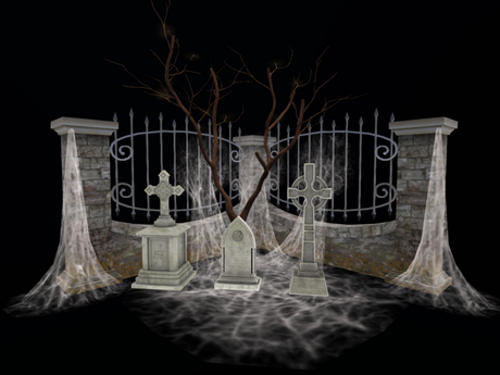 Second Life Marketplace - MC Spooky Stone Wall Graveyard Set