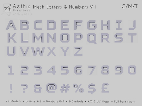Second Life Marketplace - [AC] Mesh Letters & Numbers V.1 - Full ...