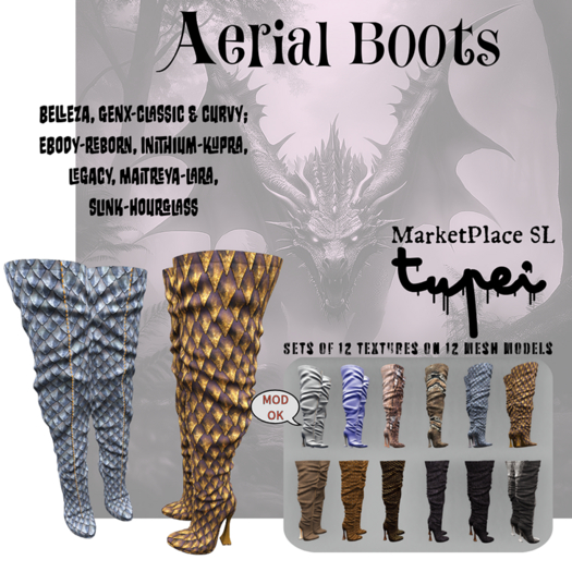 Second Life Marketplace - TuPei Aerial Boots - Set of 12 for Inithium-Kupra