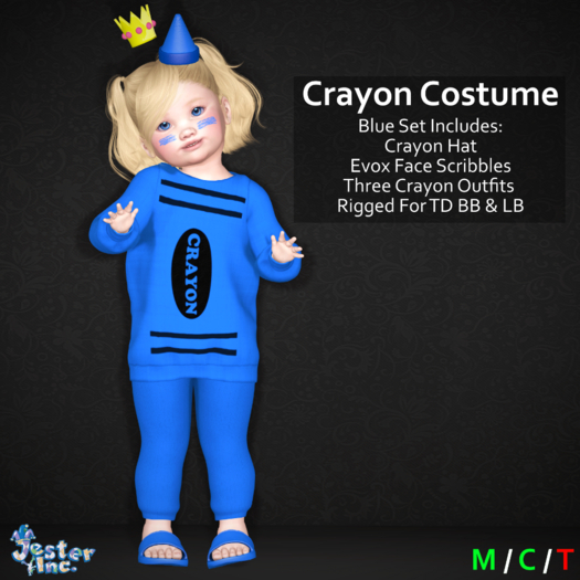 Second Life Marketplace - [Jester Inc.] Blue Crayon Costume!