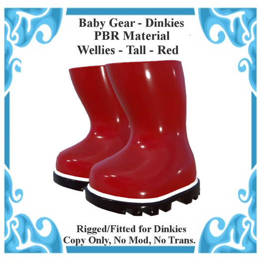 Second Life Marketplace - Baby Gear Dinkies - Wellies Tall Red (Box)
