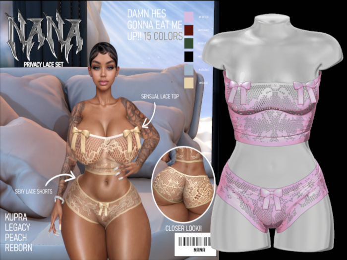 Second Life Marketplace - NANA:PRIVACY LACE SET (BARB)UNPACKER