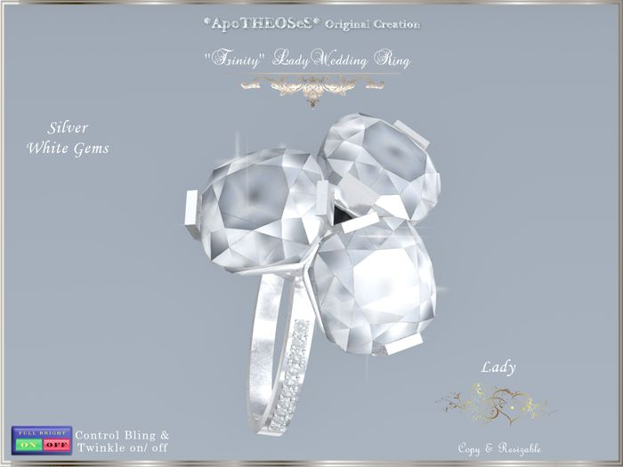 Second Life Marketplace - ''Trinity'' Silver Lady Wedding Ring White Gems