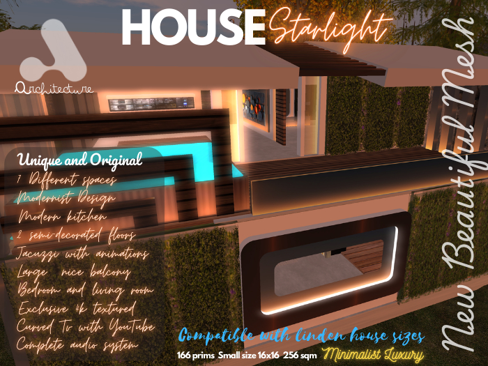 Second Life Marketplace - Modernist Mesh House Starlight 16x16 256 sqm ...