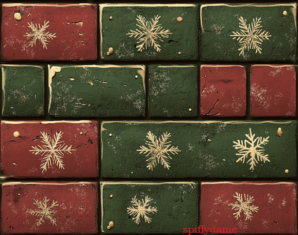 Second Life Marketplace - Snowflake Holiday Green Red Stone Tiles Texture
