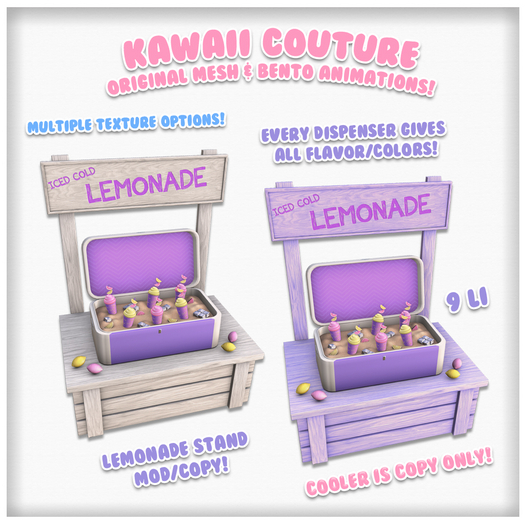 Second Life Marketplace - Kawaii Couture - Lemonade Slushie Stand - Purple