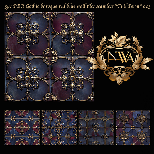 Second Life Marketplace - 5pc PBR Gothic baroque red blue wall tiles ...