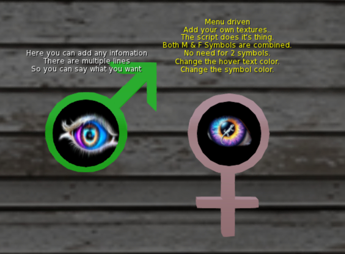 Second Life Marketplace - 2n1 Male, Female Gender Symbol Owner Use