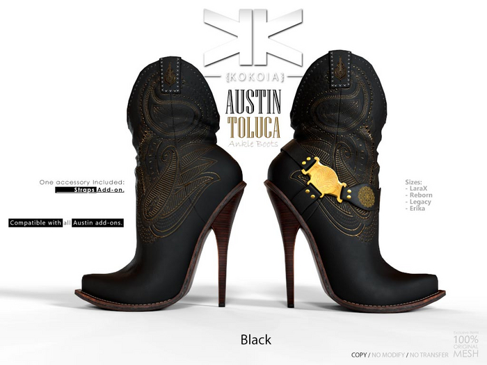 Second Life Marketplace - Austin Toluca :: Ankle Boots :: Black :: {kokoia}