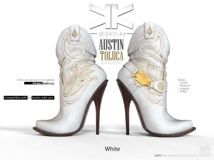 Second Life Marketplace - Austin Toluca :: Ankle Boots :: White :: {kokoia}