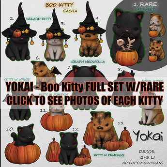 Second Life Marketplace - YOKAI - Boo Kitty FULL SET W/RARE