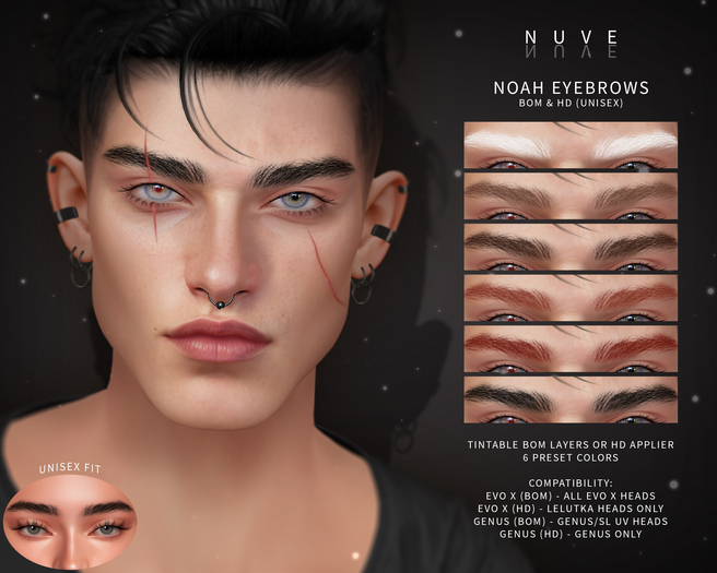 Second Life Marketplace - Nuve. Noah Eyebrows All Packs - Lelutka Evo X