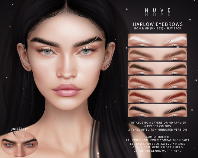 Second Life Marketplace - Nuve. Harlow Eyebrows Slit Pack - Genus MORPH ...