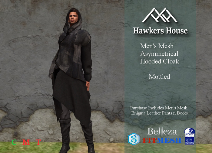 Second Life Marketplace - *HH* Men's Mesh Asymmetrical Hooded Cloak Mottled